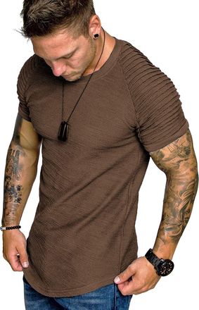 Coofandy Herren T-Shirt Kurzarm Rundhals Fitness Runningshirt Sportshirt M&auml;nner Trainingsshirt Brown XL