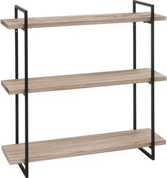 Mendler Mendler - tagère murale HWC-K78 - Étagère suspendue Schweberegal - 3 étagères Bois massif industriel 60x60x18cm - naturel - métal noir