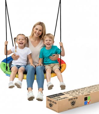 SereneLife Netschaukel Outdoor, H&auml;ngeschaukel, Schaukel mit 101cm Durchmesser, Tellerschaukel bis 320Kg belastbar, Swing mit 120-160cm verstellbarem Seil, Inkl. 