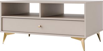 Konsimo Couchtisch Floren Kaffeetisch, Sofatisch, hergestellt in der EU Elegant, mit Goldelementen, Holzstruktur, mit Schublade