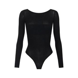 Elisabetta Franchi Feinstrick-Body mit transparenten Details - - Tops - Damen - Schwarzk - XS