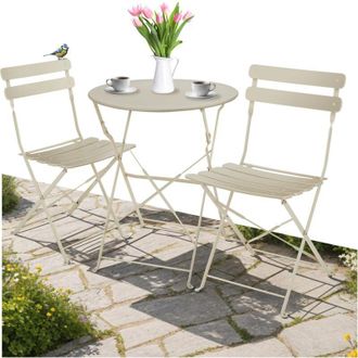 TecTake Tectake - Ensemble table et chaises bistrot Frieda, pliable pour 2 personnes - cr&egrave;me