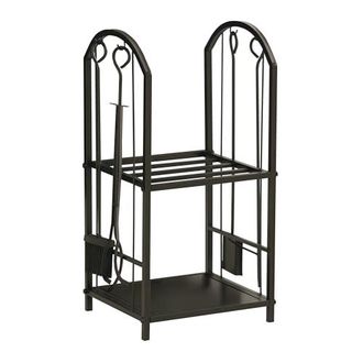 OUTSUNNY Porte-b&ucirc;ches Range b&ucirc;ches 2 Niveaux &eacute;tag&egrave;re &agrave; Bois de chemin&eacute;e serviteur de chemin&eacute;e Multi-Accessoires 2 &eacute;tag&egrave;res dim. 41,5L x 32,5l x 74,5H cm m&eacute;tal 