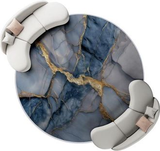 Generic Bleu-Gris Tapis Rond Lavable, Motif Luxe Abstrait Marbre pour Enfants Salon Chambre &agrave; Coucher Salle &agrave; Manger ou Salle de Jeux Tapis Doux et Moelleux, 