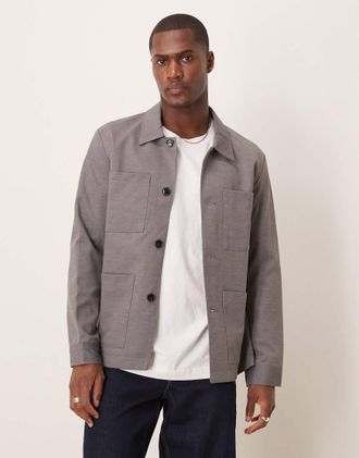 Selected Kastige Slim-Fit-Anzugjacke aus Jersey in Grau