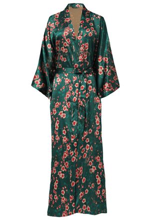 Babeyond Damen Morgenmantel Maxi Lang Seide Satin Kimono Kleid Pfau Muster Kimono Bademantel Damen Lange Robe Schlafmantel Girl Pajama Party 135cm Lang