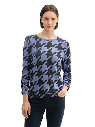 Tom Tailor 1044200 T-Shirt, 36893-blue Houndstooth Design, M Femmes