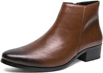 Generic Bottines Chelsea &agrave; enfiler en cuir pour homme avec fermeture &eacute;clair lat&eacute;rale, style d&eacute;contract&eacute;, tendance, bout pointu, talon &eacute;pais, bottines Oxford p