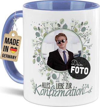 Tassendruck Tasse zur Konfirmation mit Foto selbst gestalten - Alles Liebe zur Konfirmation - Kreis - Personalisierte Konfirmationsgeschenke - Keramiktasse, 300 m