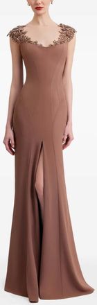 Gemy Maalouf Kleid mit perlenverziertem Ausschnitt - Braun
