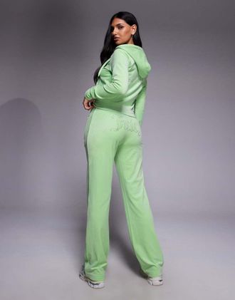 Juicy Couture Velours-Jogginghose in Limettengr&uuml;n mit Kordelzug und Strass-Logo, Kombiteil