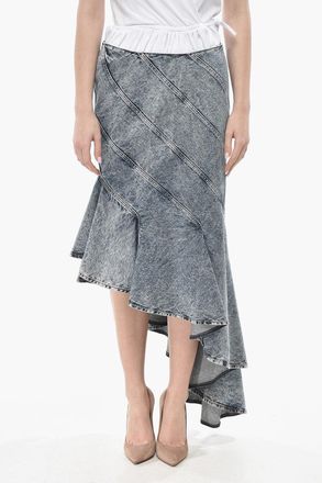 Alaia Asymmetric Denim Skirt with Cross Seams Alaia