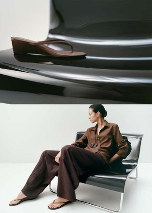 Mango Sandales compens&eacute;es lani&egrave;res chocolat - Femme - 35 - MANGO