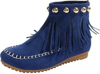 Generic Bottines pour femme - Coupe large - Avec franges - Style décontracté et élégant - Fermeture éclair dans le dos - Confortables - Talon plat - Antidérap