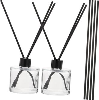 Lurrose Aromatherapie Glas Diffusor Flasche Transparent Quadratisch Robustes Ätherisches Öl Behälter mit Schwarzen Diffusorstäben für Duftöle und Raumduft Anw