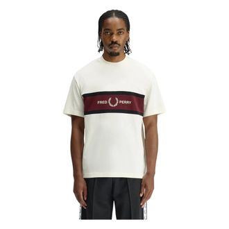 Fred Perry Homme, Tops, Beige, Taille: S T-shirt en piqu&eacute; d&eacute;contract&eacute; avec empi&egrave;cement coup&eacute;-cousu