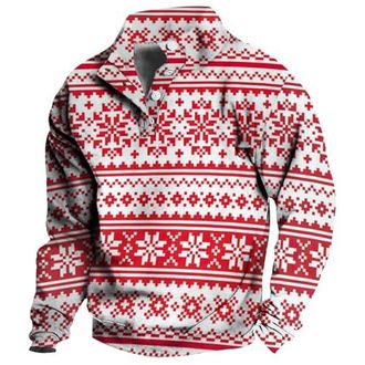 Generic Pull de Noël pour homme - Pull amusant Fair Isle imprimé flocons de neige de Noël pour homme - Pull de Noël 2025 à manches longues et col rond - Pull 