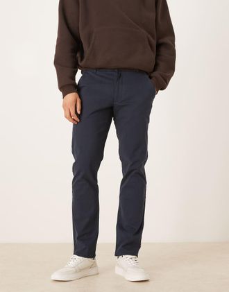 Farah Elm - Pantalon chino droit en serg&eacute; - Bleu marine
