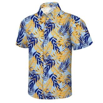 Generic Chemise hawa&iuml;enne &agrave; manches courtes pour homme - Sans plis - Boutonn&eacute;e - &Eacute;vacuation de lhumidit&eacute; - S&eacute;chage rapide - Imprim&eacute; d&eacute;contract&eacute; - Haut color&eacute; 