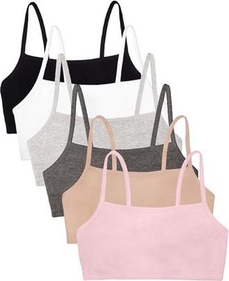 Fruit Of The Loom Spaghetti Strap Cotton Pullover Sports Bra Value Pack Soutien-Gorge, Opaque, Sable/Blanc/Gris chiné/Noir/Rose Blushing/Anthracite, 38 (Lot de 6) Femme