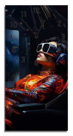 Wallario Design-Wanduhr, Acrylglasuhr Größe 30 x 60 cm, Schwarze Zeiger, Motiv Virtuelle Dimensionen