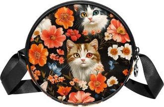Generic Sac &agrave; bandouli&egrave;re rond rond pour femme, motif chat color&eacute;, avec fermeture &eacute;clair, bretelles r&eacute;glables, style d&eacute;contract&eacute;