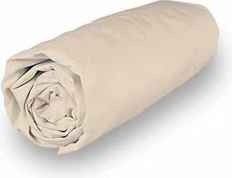 Soleil d'Ocre Percale Drap Housse, Coton, Ecru, 180x200 cm