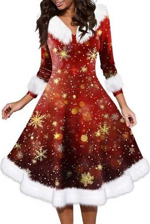 Generic Robe De Soiree Femme Longue Chic Tenue Pull Taille Hiver Noel Dress Blanche Fête Elegant Rouge Robes Femme Soirée Dorée Fete an Sexy Soiree Jour Verte