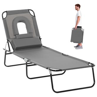 OUTSUNNY Sonnenliege klappbar Gartenliege mit Gesichtsloch, Kopfkissen, Liegestuhl mit 4-Fach verstellbare R&uuml;ckenlehne, wetterfeste Campingliege bis 120 kg bel