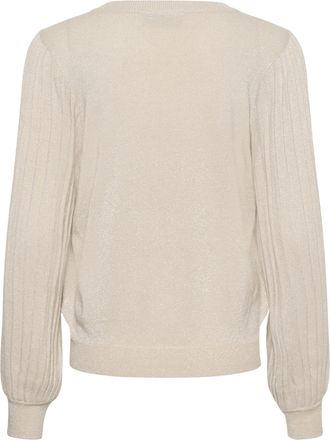 Kaffe Damen Womens Round Neck Glitter Long Sleeves Regular Fit Pleats Pullover, Sanddollar, Small