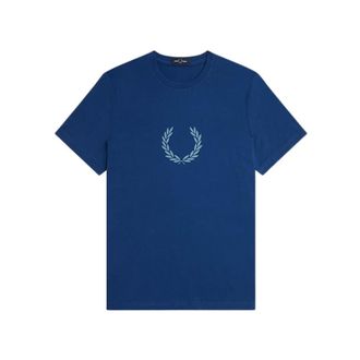 Fred Perry Homme, Tops, Bleu, Taille: 2XL T-shirt Couronne en Jersey de Coton