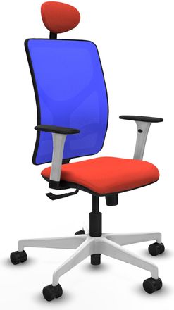 Piqueras y Crespo B&uuml;rostuhl mit wei&szlig;en und schwarzen Armlehnen, h&ouml;henverstellbarer Lendenwirbelst&uuml;tze und festem Kopfteil, ausgestattet mit 3 Positionen, Blau/Dunkelora