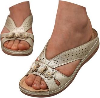 Generic Sandales larges pour femme - Pantoufles de plage &agrave; talon inclin&eacute; - Pantoufles &agrave; plateforme &agrave; bout ouvert avec soutien de la vo&ucirc;te plantaire - Chaussur