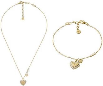 Emporio Armani Femme Collier et Bracelet en Argent Sterling Doré, Ensemble