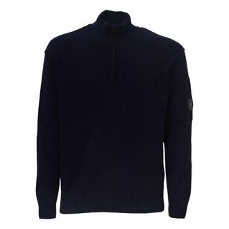 C.P. Company Woll-Rollkragenpullover mit halbem Rei&szlig;verschluss - - Knitwear - Herren - Blau - L