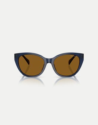 Ralph Lauren eckige polarisierte Sonnenbrille mit braunem Glas in gl&auml;nzend transparentem Blau