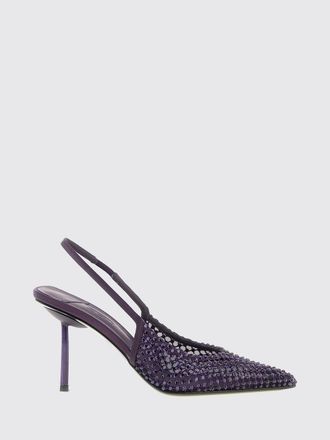 Le Silla Escarpins slingback Gilda en satin et r&eacute;sille avec broderie de cristaux