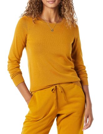 Amazon Essentials Damen Leichter, Lang&auml;rmeliger Pullover Mit Rundhalsausschnitt (Erh&auml;ltlich in &Uuml;bergr&ouml;&szlig;e), Tabakbraun, S
