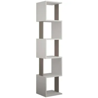 Dmora B&uuml;cherregal Aglaia, B&uuml;roregal, Mobiler Buchhalter, B&uuml;cherbrett, 35x30h161 cm, Wei&szlig; und Taupe, mit verst&auml;rkter Verpackung - Dmora