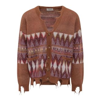 Laneus Homme, Pulls, Brun, Taille: M Cardigan en m&eacute;lange de laine jacquard destroyed