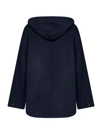 Max Mara Womens Short Hooded Coat Smmanita Blue Virgin Wool