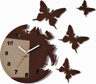 FlexiStyle Runde und Moderne Wanduhr mit Schmetterlingmotiv, ohne EIN Tick-Ger&auml;usch Dark Brown (wenge), z4c_9