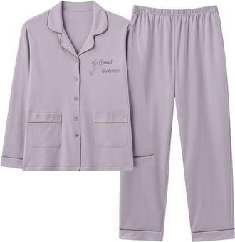 Generic Pyjama à manches longues pour femme - Ensemble de pyjama 2 pièces pour femme - Ensemble de pyjama doux avec chemise boutonnée et pantalon, vêtements d
