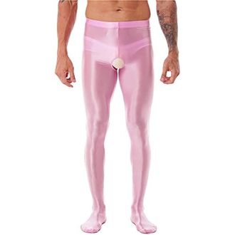 TiaoBug Bas de Pyjama Homme Brillant Legging Sport Ouvert Entrejambe Collant Pantalon de Sport Fitness Jogging Musculation Clubwear M-XL Rose L