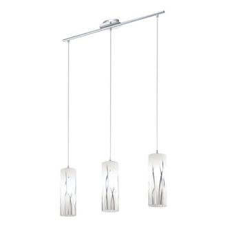 Eglo Pendelleuchte Rivato, 3 flammige Hängelampe, Elegant, Hängeleuchte aus Stahl und Glas mit Dekor in Chrom, Weiß, Esstischlampe, Wohnzimmerlampe hängend