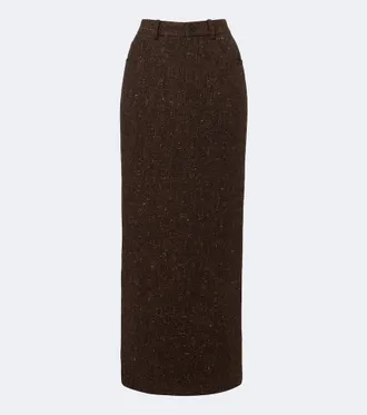 Ralph Lauren Collection Jupe longue en laine et cachemire m&eacute;lang&eacute;s