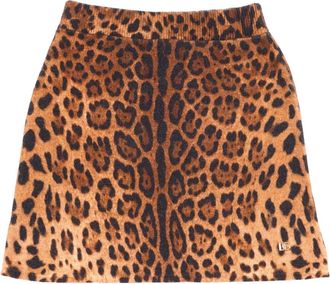 Dolce & Gabbana Femme, Jupes, Brun, Taille: 12 Y Jupe en laine &agrave; imprim&eacute; l&eacute;opard