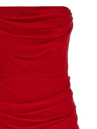 Carolina Herrera Silk Chiffon Ruched Dress - Red