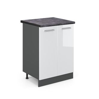 Vicco Küchenunterschrank R-Line, Weiß Hochglanz/Anthrazit, 60 cm, AP Anthrazit