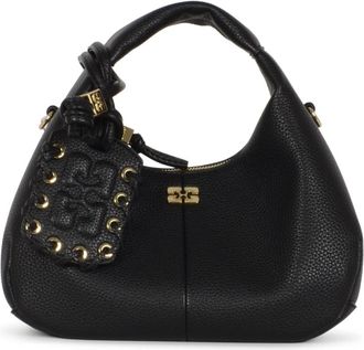 Ganni Femme, Sacs, Noir, Taille: ONE Size Hobo Mini Grained